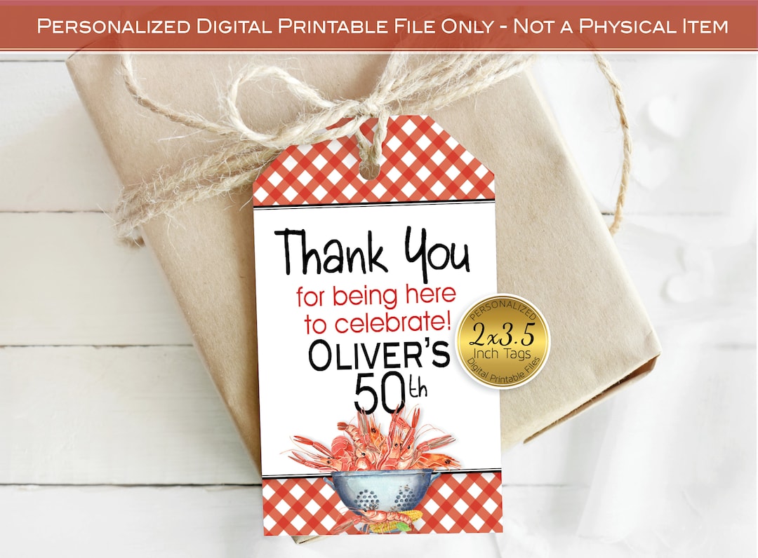 Crawfish Boil Thank You 2x3.5 Favor Tags | Personalized Printable | Red ...