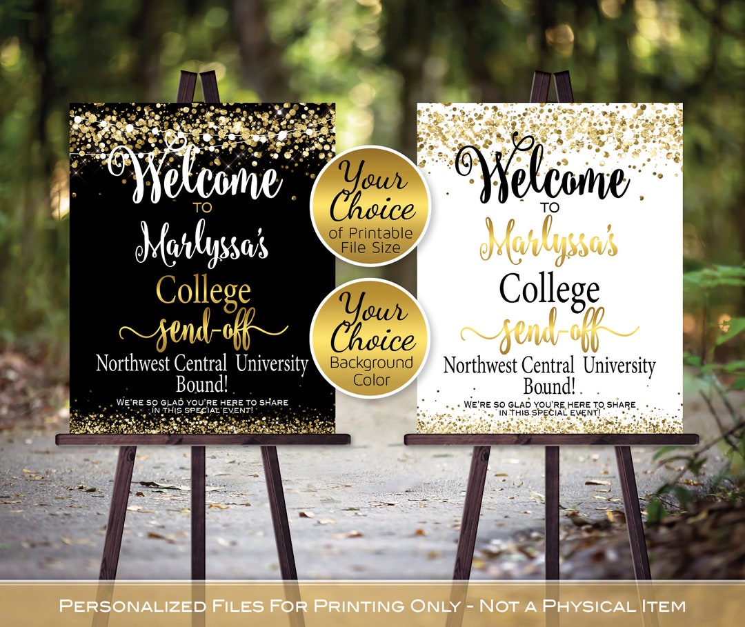 College Send off Party Personalized Welcome Sign Printable | Gold ...
