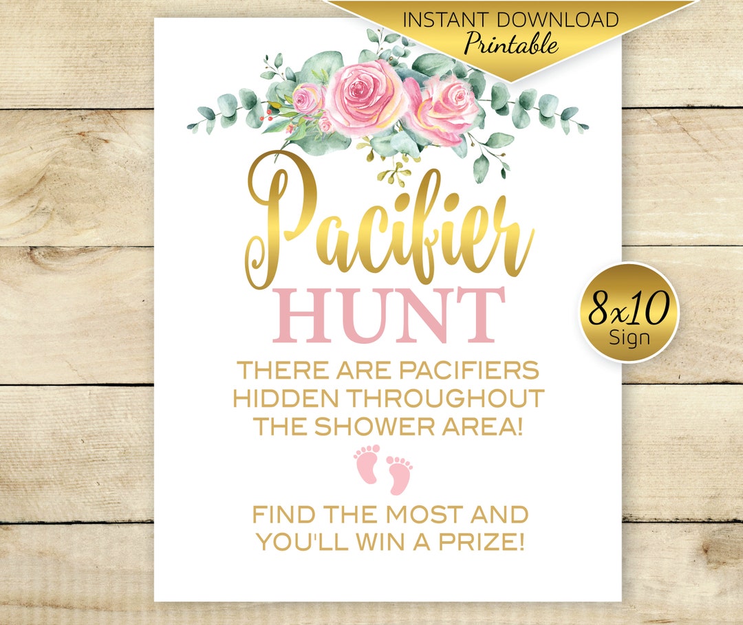 Pacifier Hunt Game 8x10 Printable Table Sign | Pink Blush Gold ...