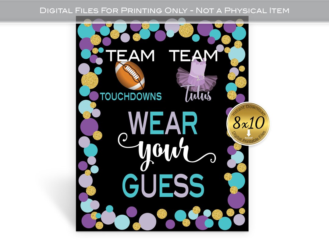 Team Touchdowns or Team Tutus Gender Reveal Wear Your Guess 8x10 Table ...
