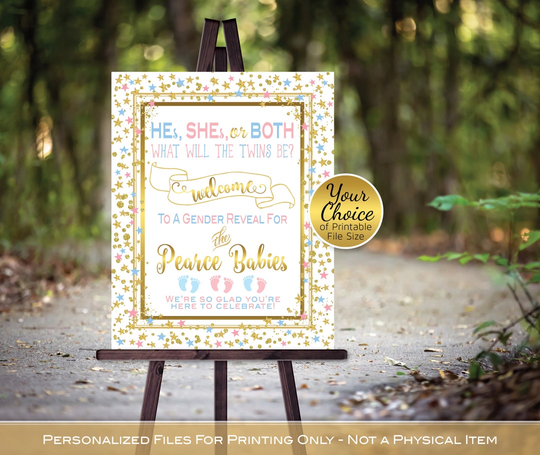 Gender Reveal Twins Welcome Sign Personalized Printables He She or Both ...