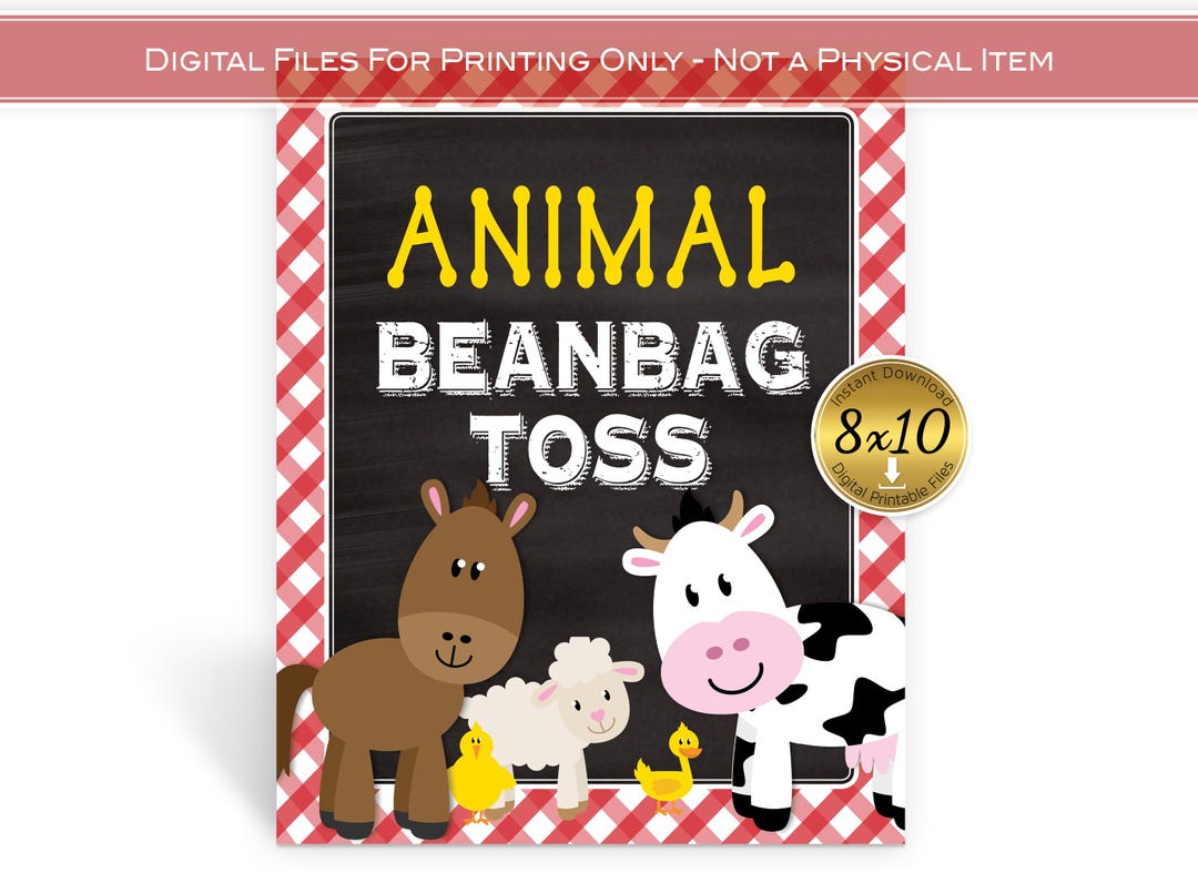 Farm Animal Beanbag Toss Sign: Barnyard Birthday Game (8x10 Digital ...
