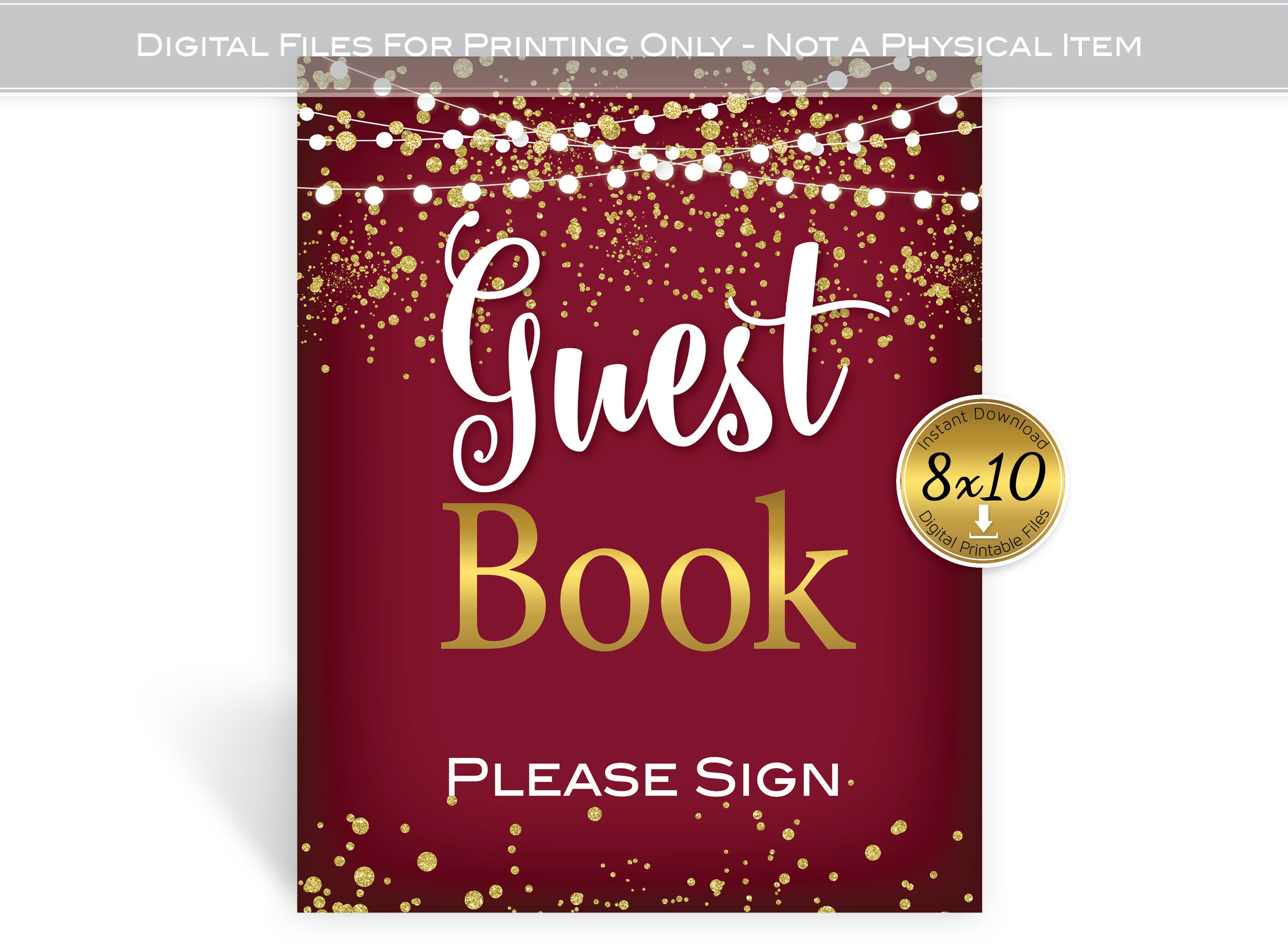 Guest Book Table Sign 8x10 Printable | Garnet With Faux Gold Confetti ...