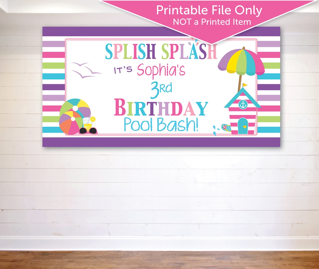 Birthday Backdrop Banner Printable | Beach or Pool Party | Beach Ball ...