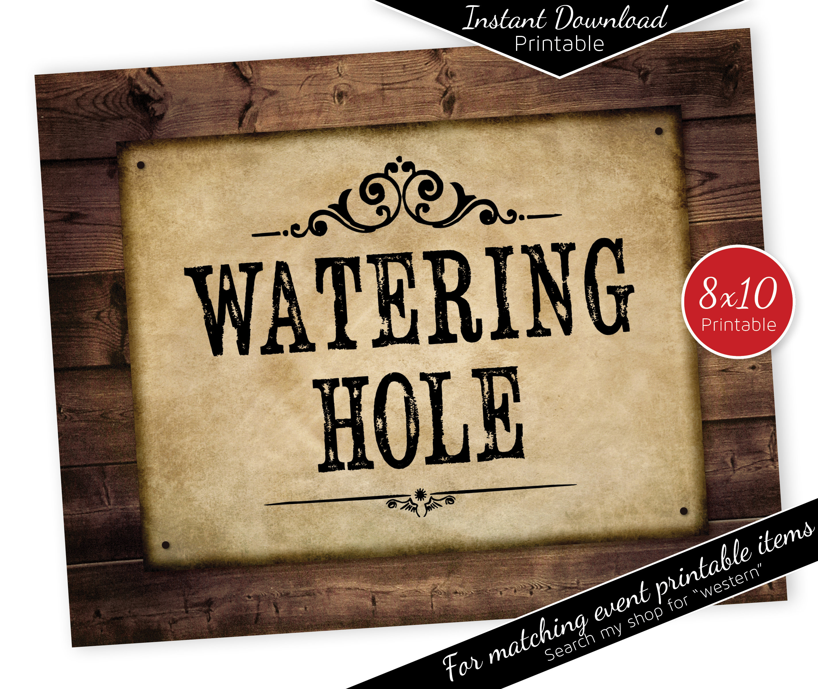 Party Supplies Waterin' Hole Outhouses 8 Sign Wild West Printable Set ~ WANTED Poster Saloon ...