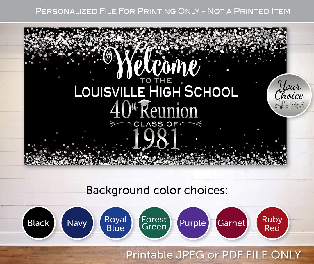 Personalized Class Reunion Backdrop Banner With Silver Confetti ...