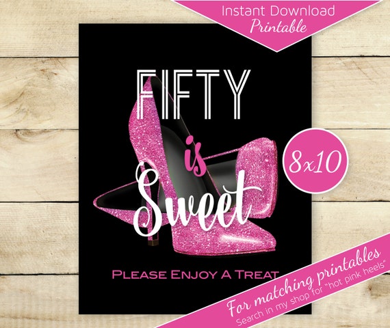 Fifty is Sweet 50th Birthday 8x10 Printable Sign Pink High | Etsy