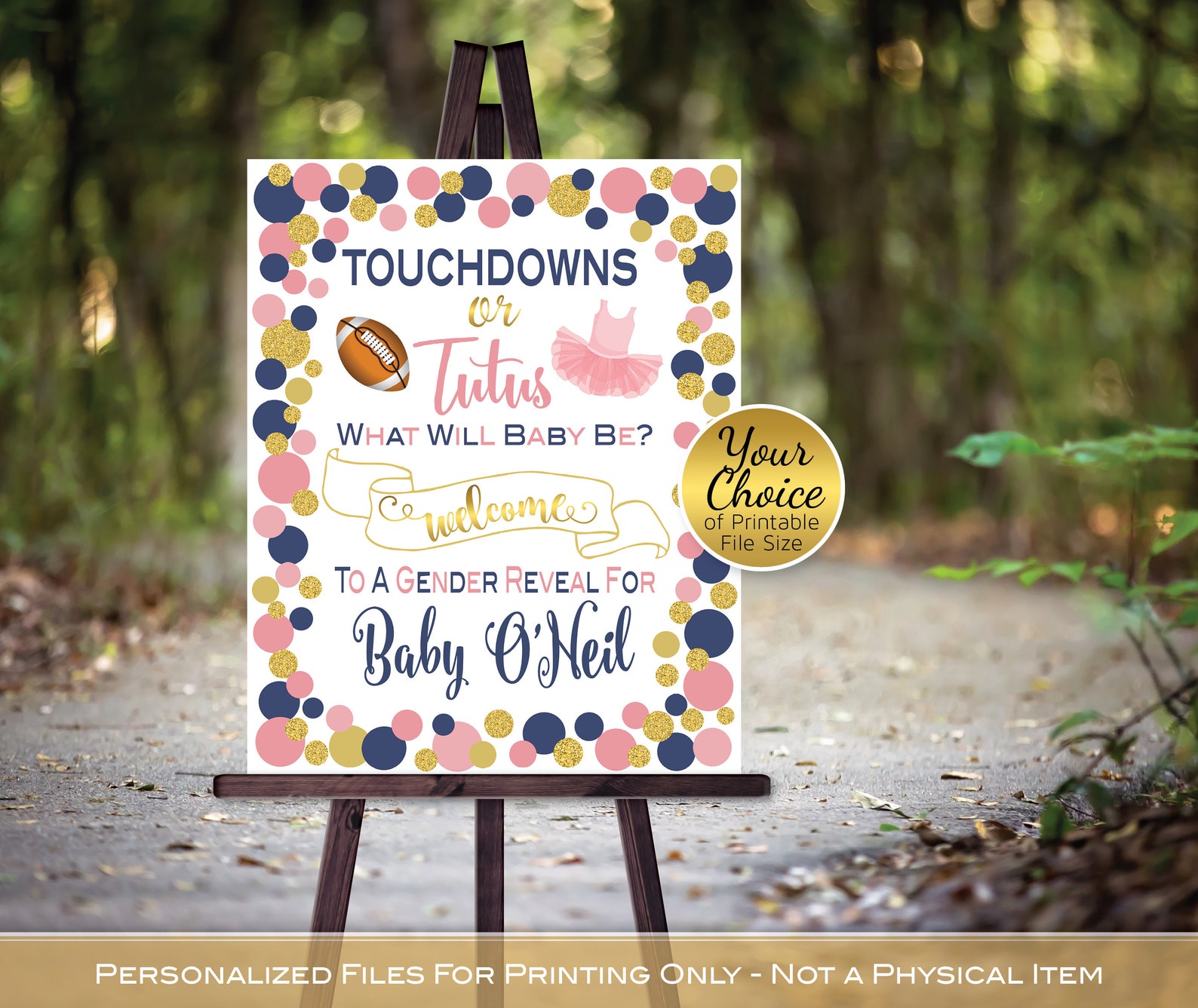 Touchdowns or Tutus Gender Reveal Welcome Sign Printable | Etsy