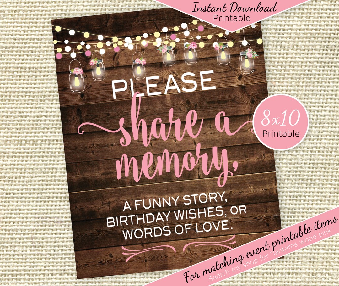 Share a Memory Table Sign 8x10 Printable | Birthday | Garland Lights ...