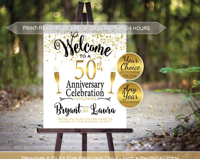 Wedding Anniversary Welcome Sign Any Year Golden Anniversary Poster ...