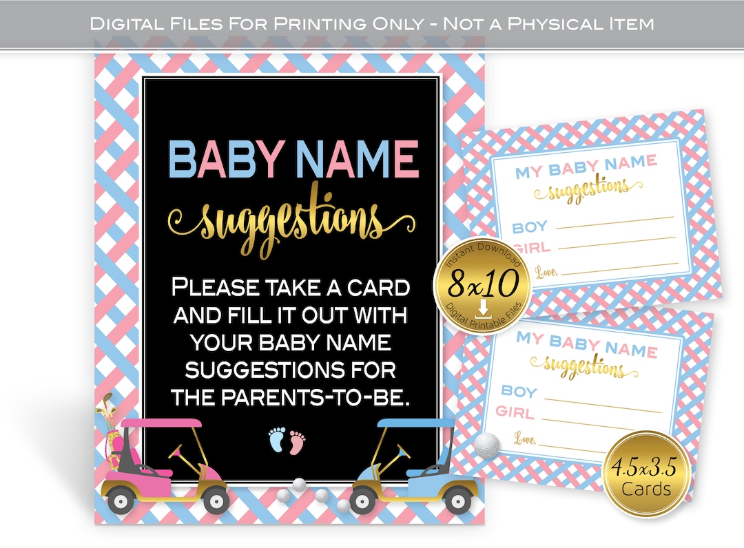Golf Baby Name Suggestions Sign & Cards: Gender Reveal (digital ...