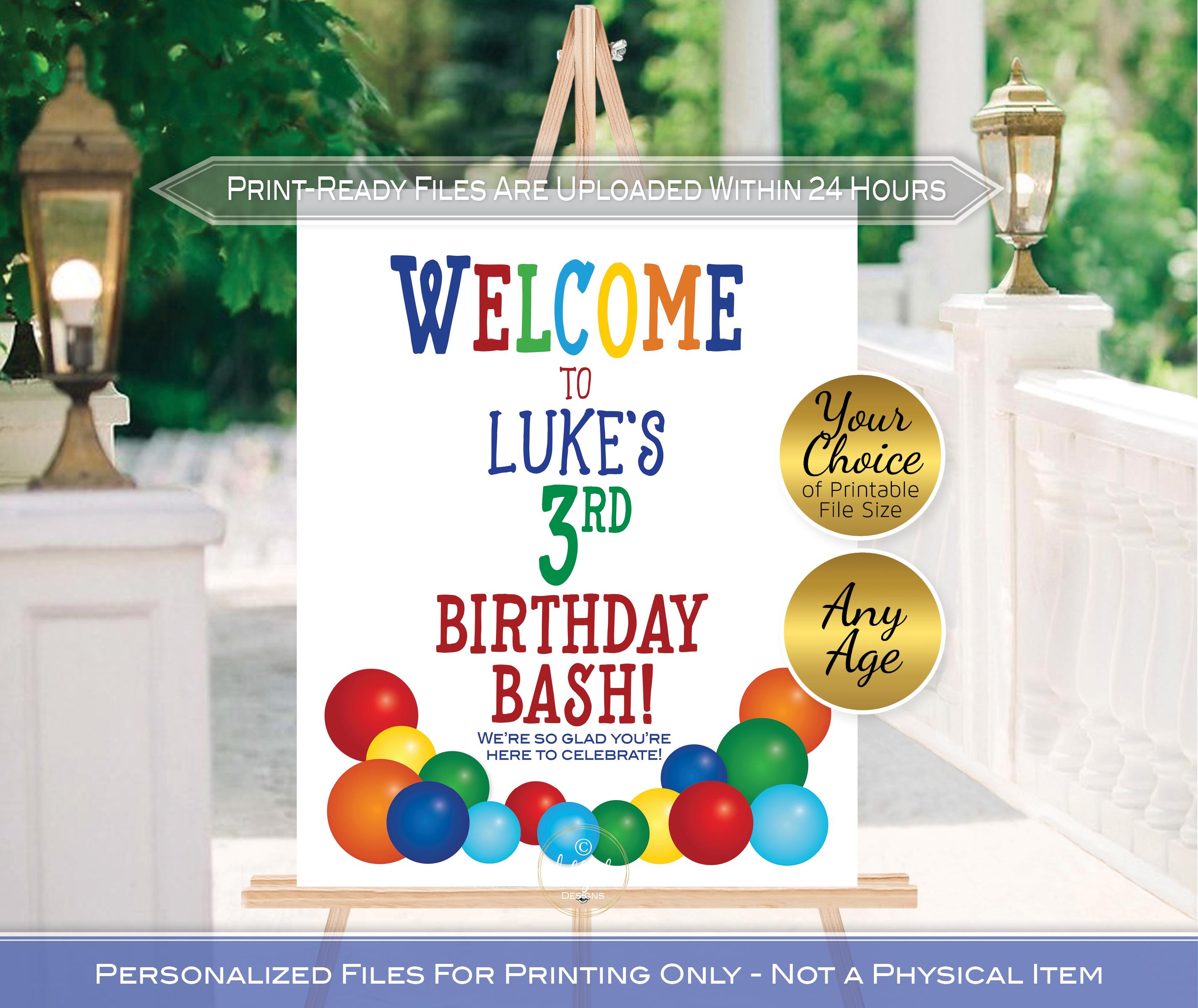 Bouncy Ball Birthday Party Welcome Sign | Primary Blue Green Red Yellow ...