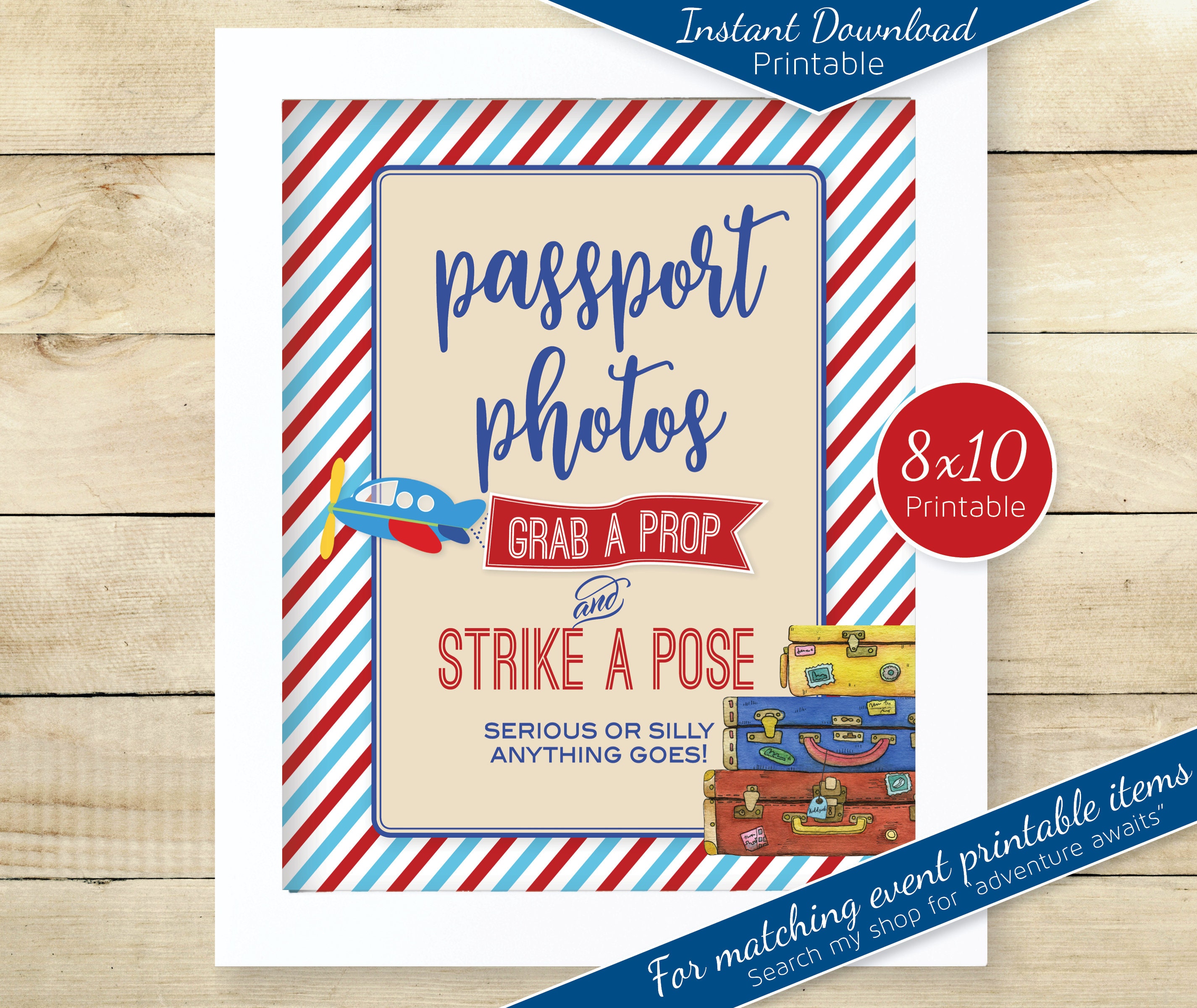 Adventure Awaits Travel Theme Passport Photos 8x10 Sign Grab | Etsy