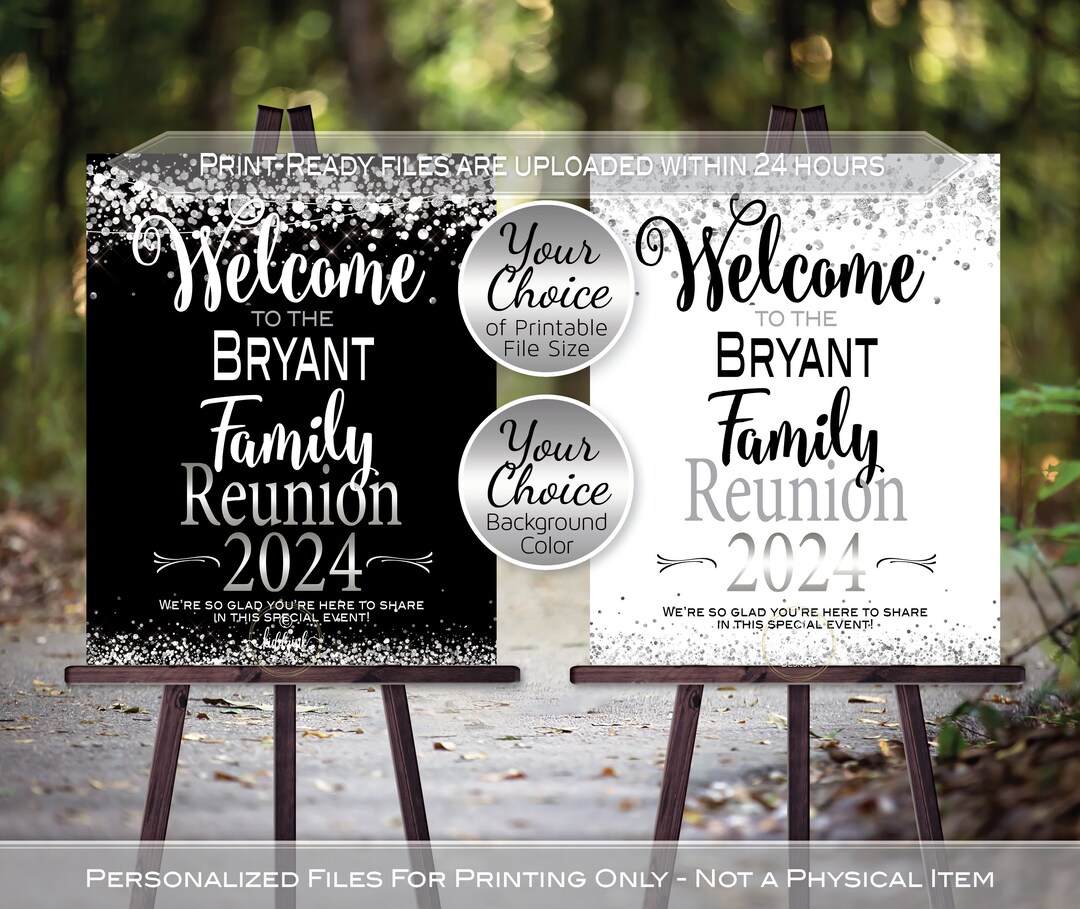 Family Reunion Personalized Welcome Sign Printable File Silver Confetti ...