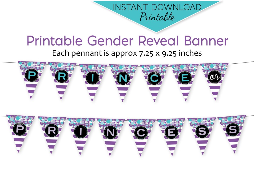 Gender Reveal Prince or Princess Banner Purple Lavender Teal - Etsy