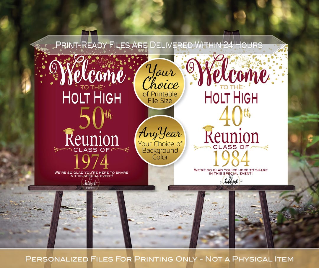 Class Reunion Personalized Welcome Sign Printable File Gold Confetti on ...