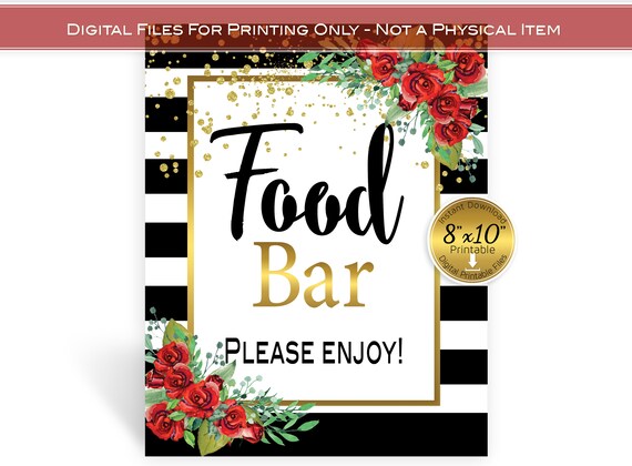 Food Bar Table Sign 8x10 Printable Black White Stripes Red - Etsy