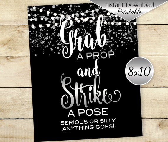Photo Prop Table Sign Black Silver Birthday Grab a Prop - Etsy