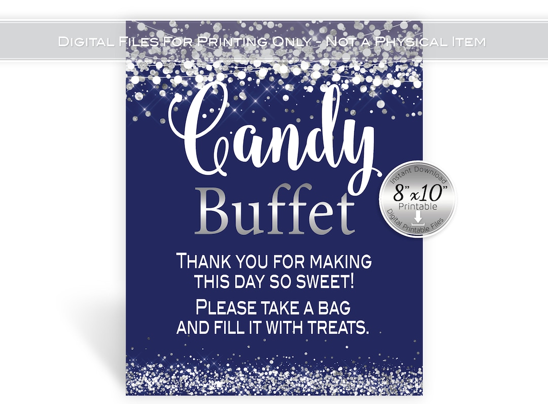 Candy Buffet Table Sign | 8x10 | Navy Blue | Silver Confetti | Garland ...