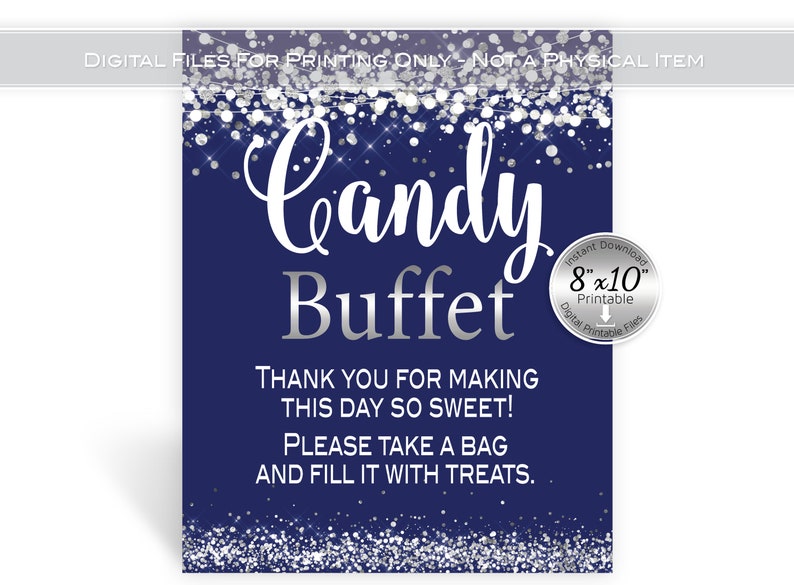Candy Buffet Table Sign 8x10 Navy Blue Silver Confetti - Etsy