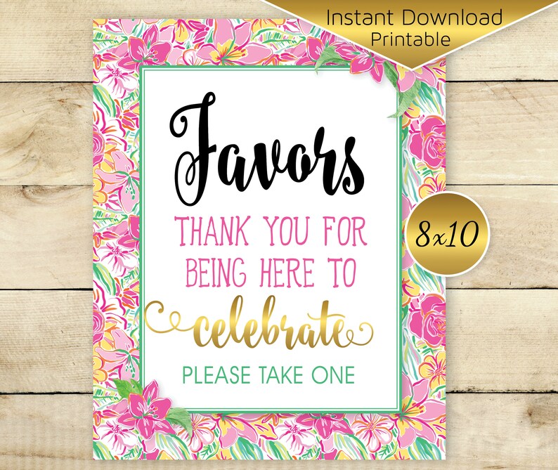 Favors 8x10 Sign Printable Preppy Pink Floral Pink Lilies - Etsy