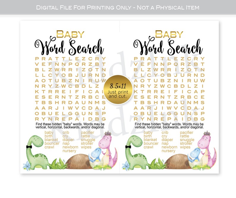 Word Search Baby Shower Game Dinosaur Baby Shower Hatching | Etsy