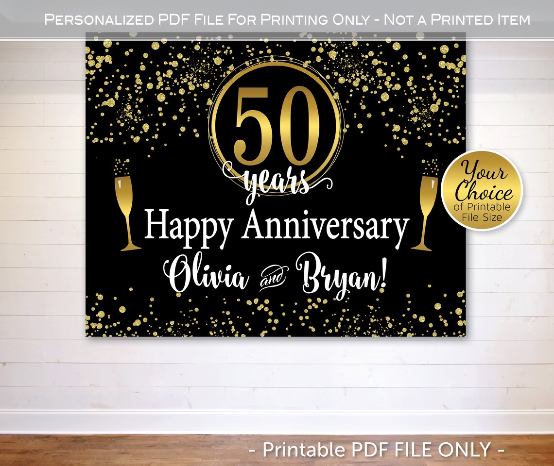 Anniversary Backdrop Banner Printable PDF File Gold Confetti - Etsy