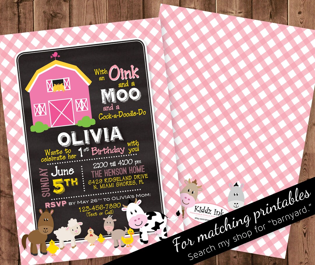 Barnyard Farm Animal Themed Printable Birthday Invitation - Etsy