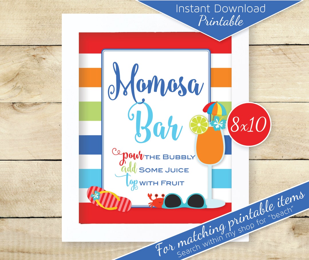 Beach Theme Momosa Bar 8x10 Table Sign Printable for Mimosa Bar Red ...