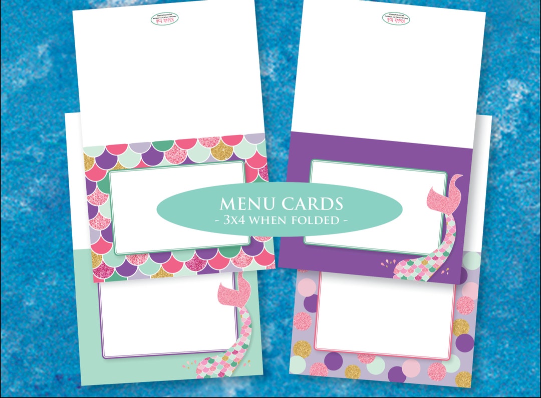 Mermaid Menu Table Card Printables | 3 X 4 When Folded | Set of 4 ...