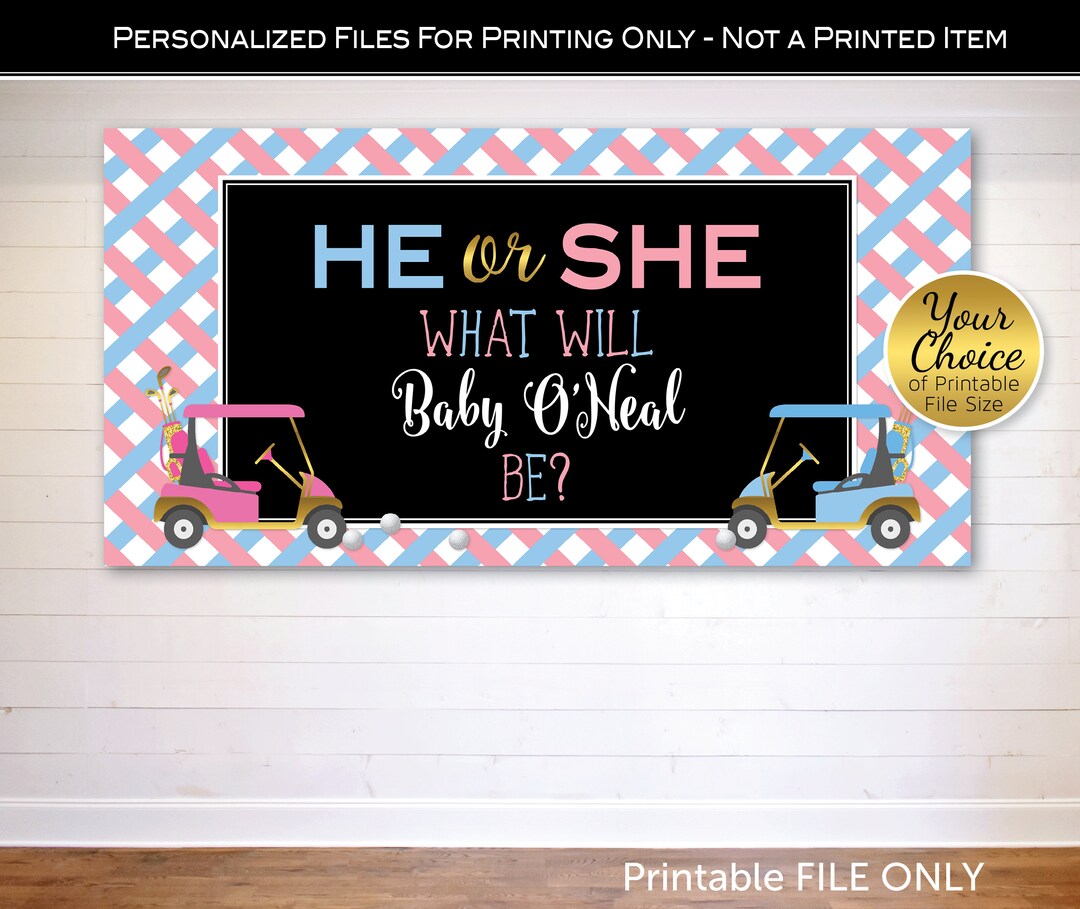 Golf Theme Gender Reveal Backdrop File | He or She | What Will Baby Be ...