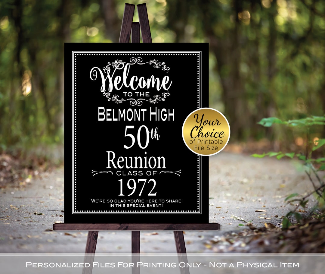 Class Reunion Welcome Sign Printables | Vintage on Black With White ...