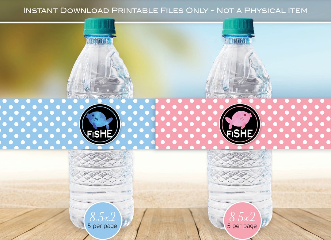 Fish She or Fish He Gender Reveal Water Bottle Printable Labels | 8.5 ...
