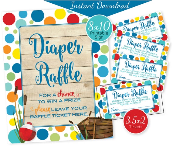 Diaper Raffle Tickets and 8x10 Sign Fishing Theme Navy Red | Etsy