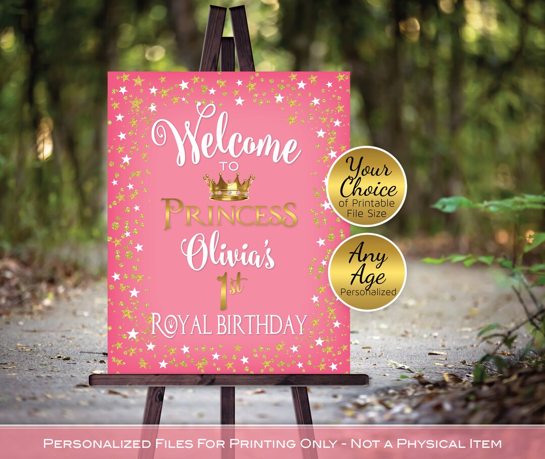 Princess Royal Birthday Party Welcome Sign Printable | Pink Gold With ...