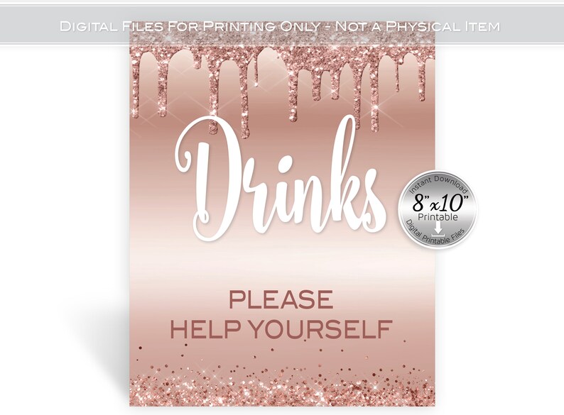 Drinks Table Sign 8x10 Frosting Rose Gold Glitter Drips - Etsy