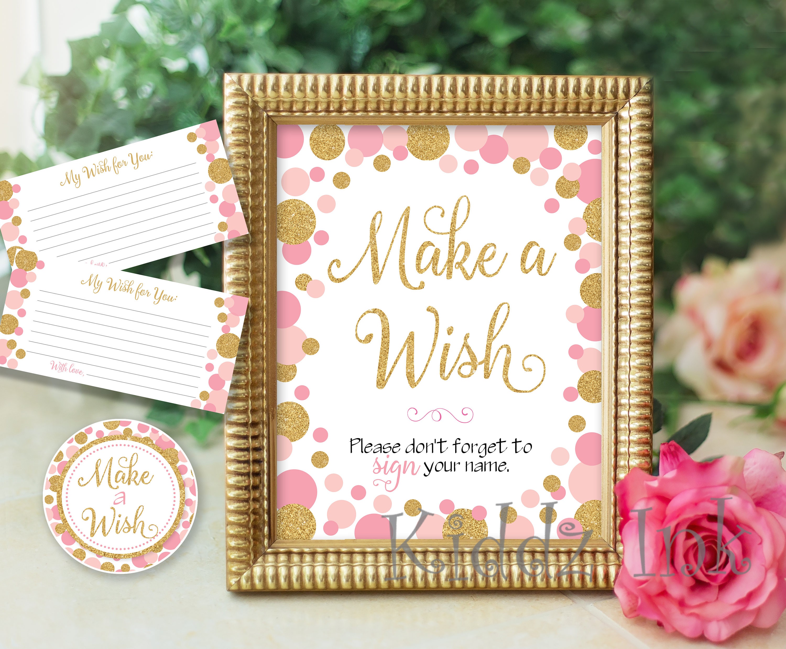 Make a Wish 8x10 Table Sign Message Cards and Label Pink and | Etsy