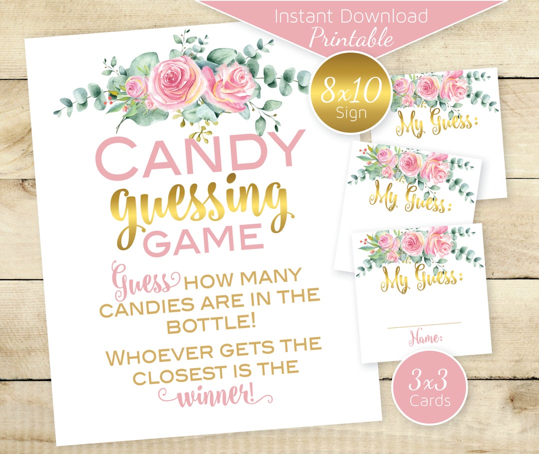Candy Guessing Game 8x10 Table Sign and Cards | Pink Blush Gold ...