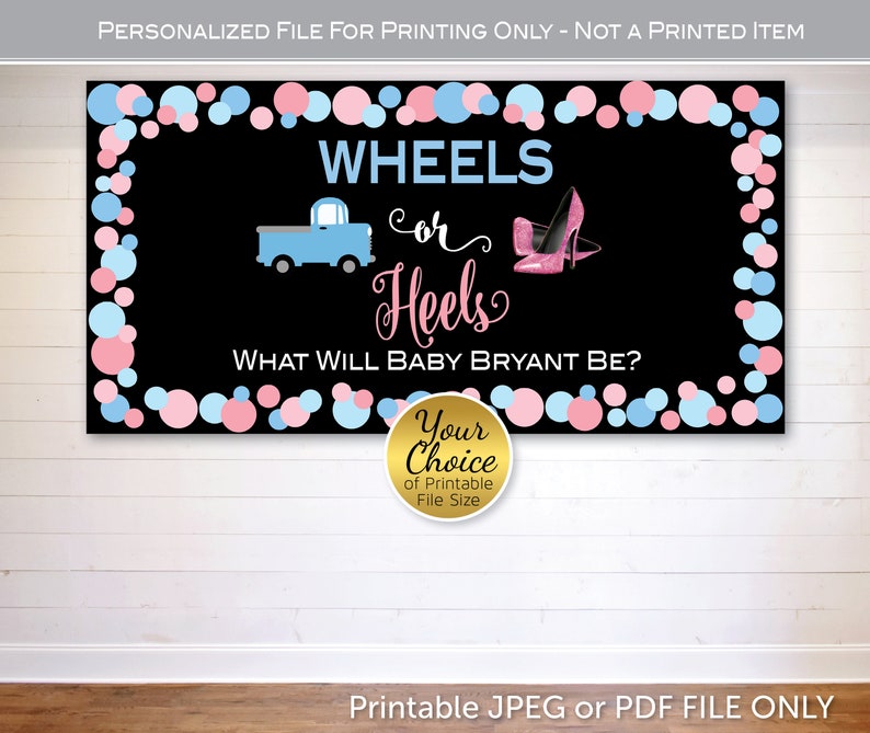 Wheels or Heels Gender Reveal Backdrop PDF File Blue Pink - Etsy