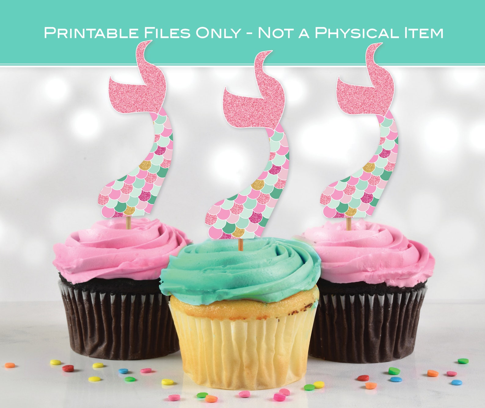 Mermaid Tail Cupcake Toppers Digital Printable 3 X 1.25 - Etsy
