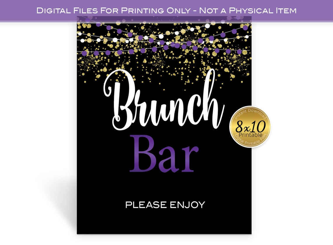 Brunch Bar Table Sign 8x10 Printable Purple and Gold Gold - Etsy