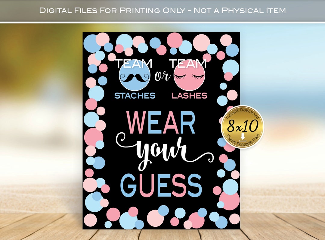 Team Staches or Team Lashes Gender Reveal Wear Your Guess 8x10 Table ...