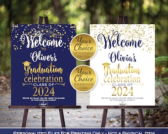 Class of 2023 Graduation Banner in Navy Blue and Gold. Graduation Party ...