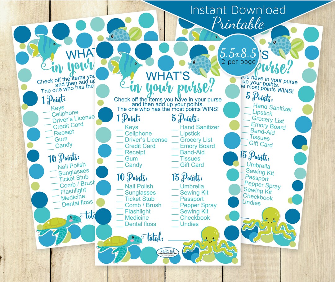 What's in Your Purse Baby Shower Game Ocean Critters - Etsy