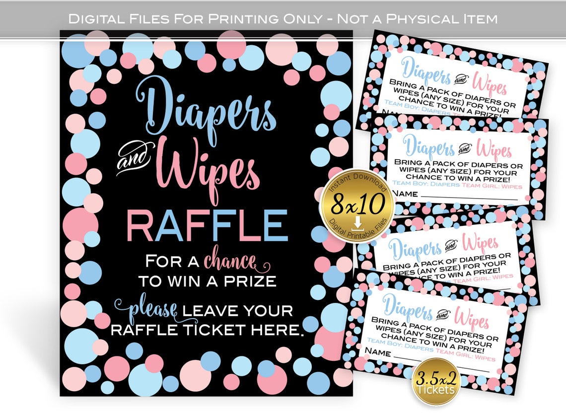 Diapers and Wipes Raffle 8x10 Sign and 3.5x2 Tickets Gender - Etsy