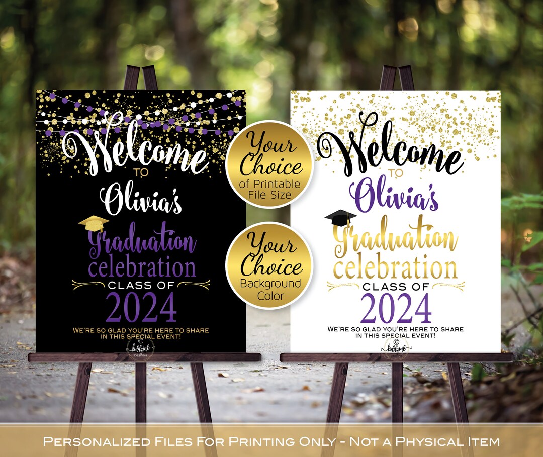 Graduation Celebration Party Personalized Welcome Sign Printable Purple ...