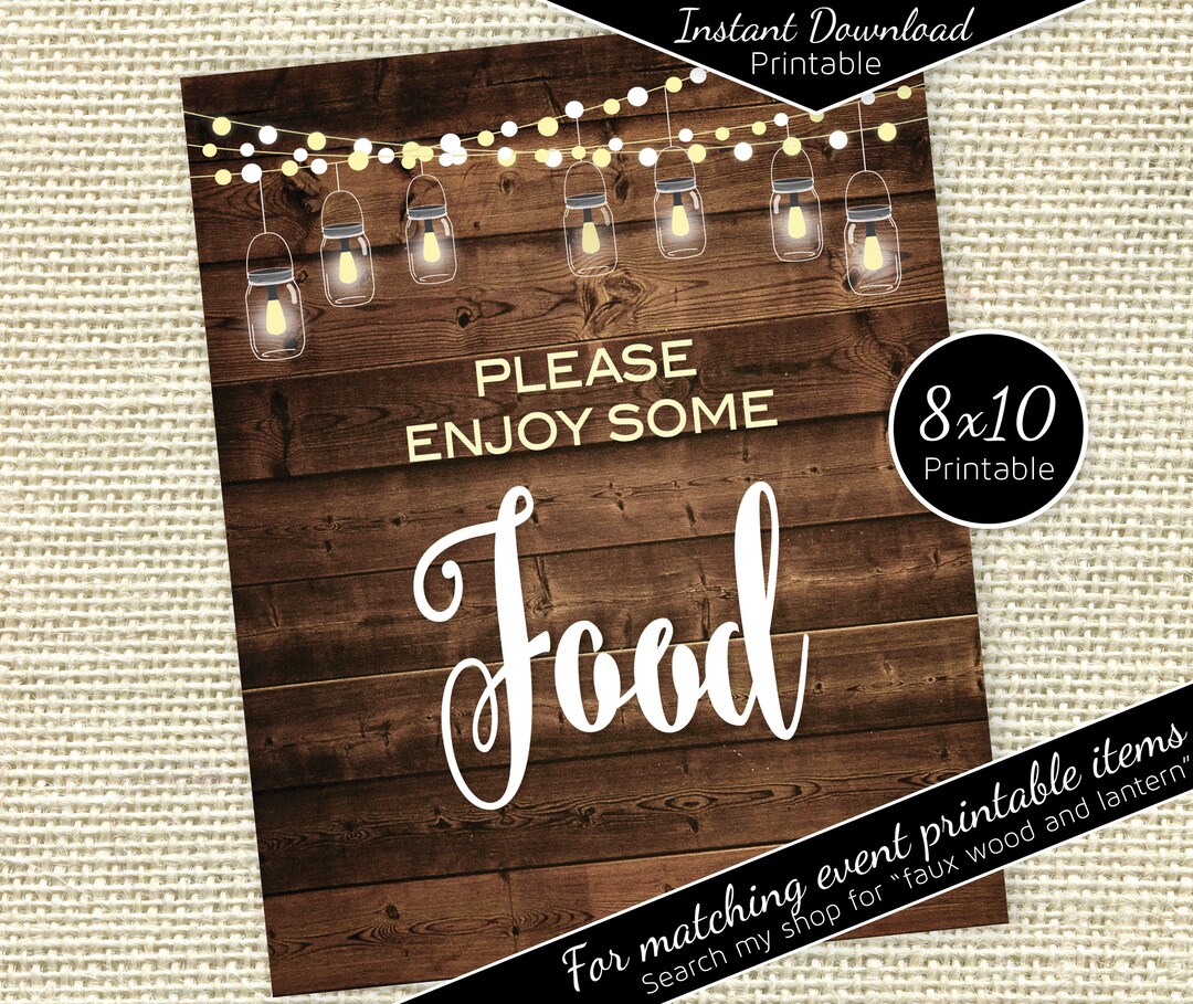 Food Table Sign | 8x10 | Light Strings and Lanterns on Faux Wood ...