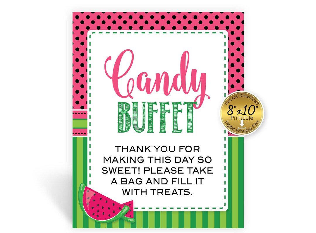 Watermelon Candy Buffet Sign: Pink & Green Party Decor (digital ...