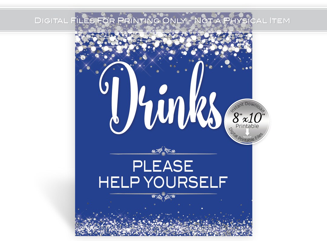 Drinks Table Sign | 8x10 | Royal Blue | Faux Silver Confetti and ...