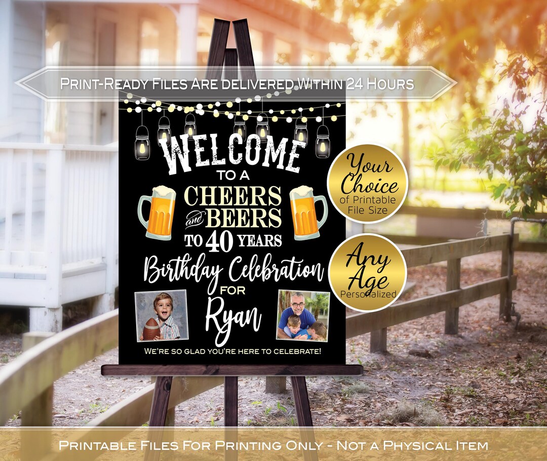 Cheers and Beers Birthday Welcome Sign With Photos (digital Printable ...